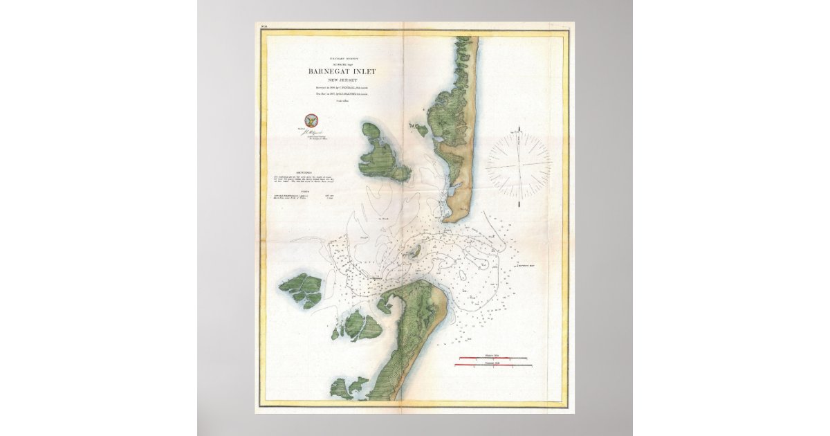 Vintage Map of The Barnegat Inlet (1865) Poster | Zazzle