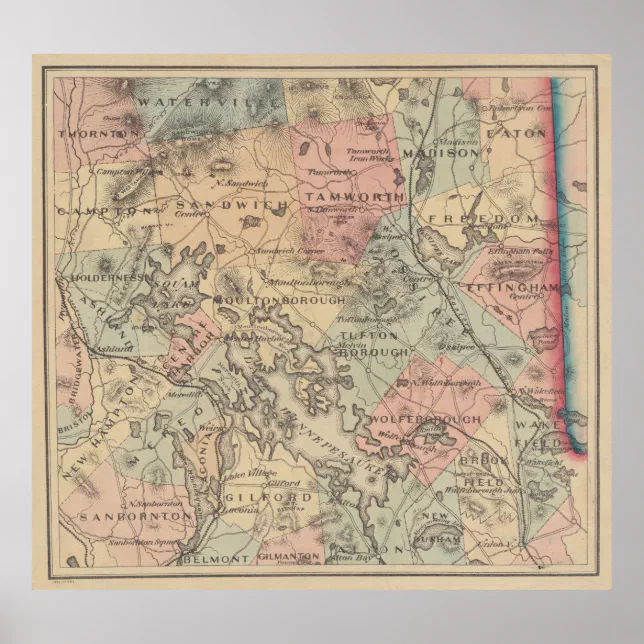 Vintage Map of The NH Lakes Region (1890) Poster | Zazzle