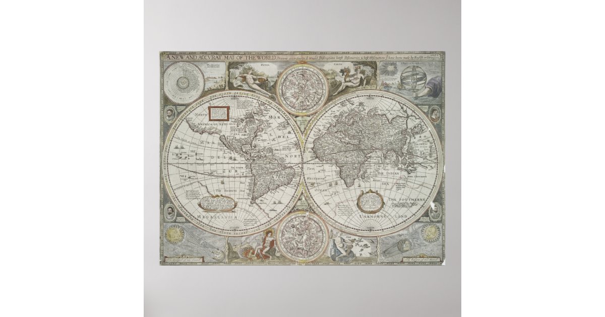 Vintage Map of The World (1651) Poster | Zazzle