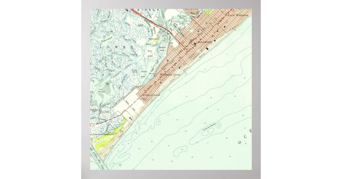 Vintage Map of Wildwood NJ (1955) Poster | Zazzle