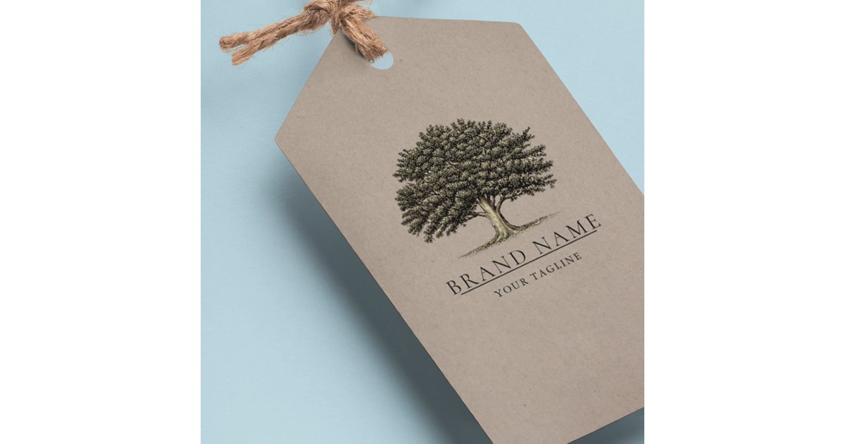Vintage Oak Tree Logo QR Code Hang Tags W/String | Zazzle