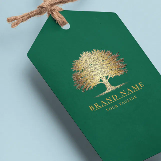 Vintage Oak Tree Logo QR Code Hang Tags W/String | Zazzle