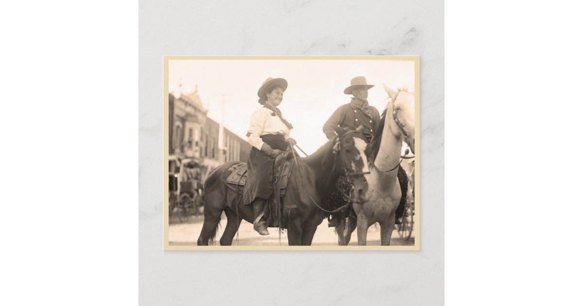 Vintage photo of cowgirl and cowboy 1908 postcard | Zazzle