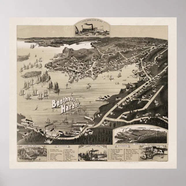 Vintage Pictorial Map of Boothbay Harbour ME (1885 Poster | Zazzle