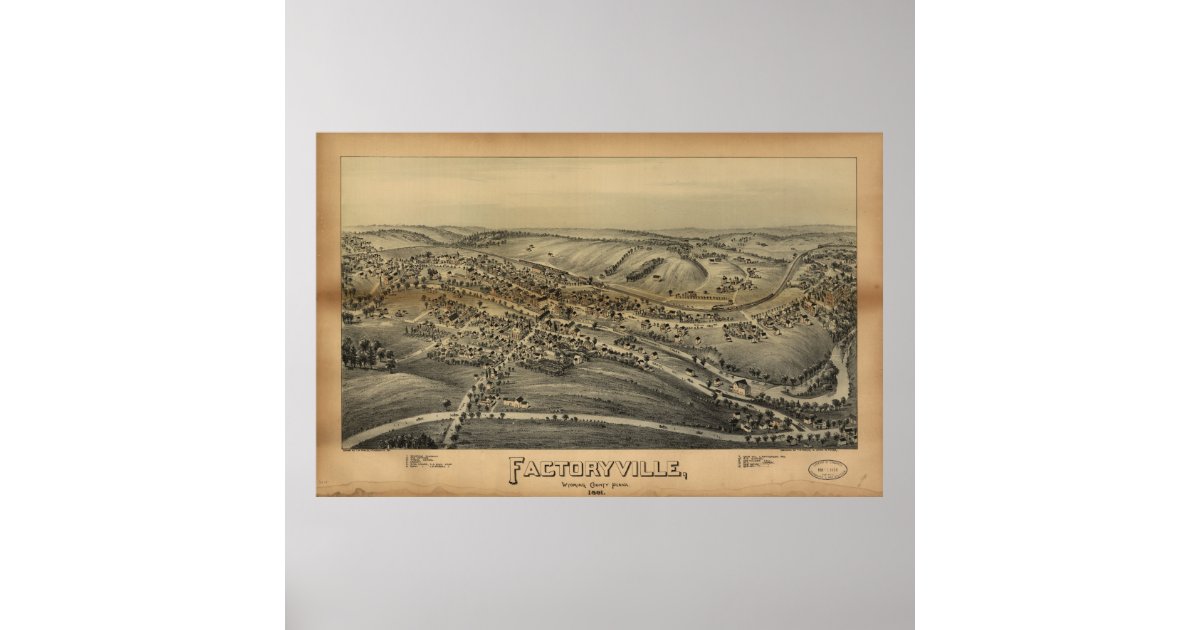 Vintage Pictorial Map of Factoryville PA (1891) Poster | Zazzle