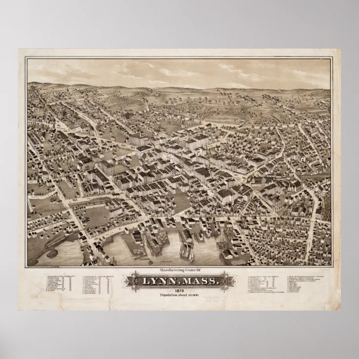 Vintage Pictorial Map of Lynn MA (1879) Poster | Zazzle