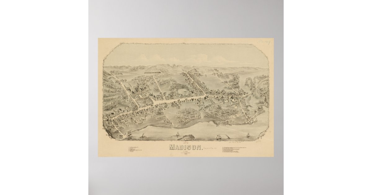 Vintage Pictorial Map of Madison CT (1881) Poster | Zazzle