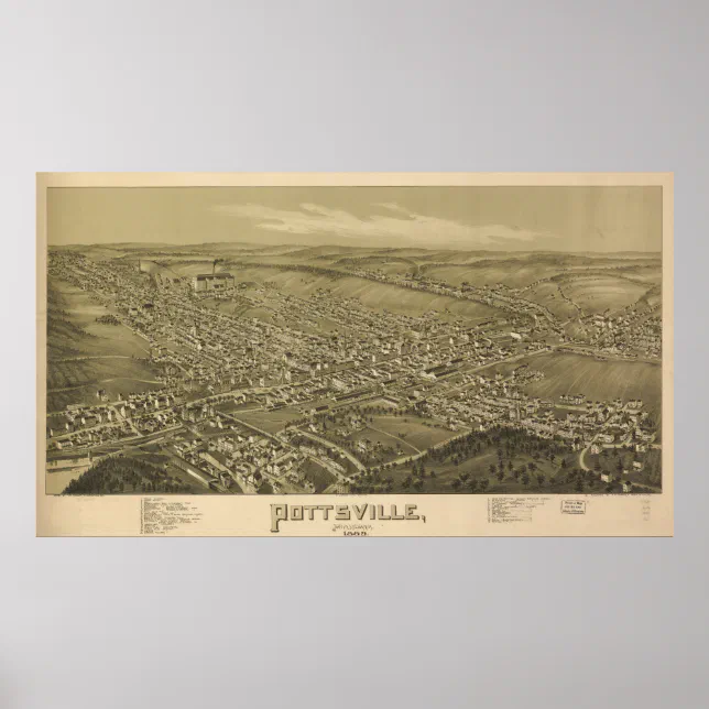 Vintage Pictorial Map of Pottsville PA (1889) Poster | Zazzle
