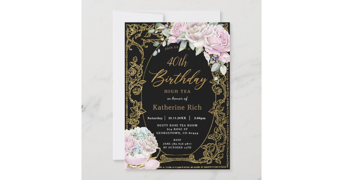 Vintage Pink Floral High Tea Birthday ANY AGE Invi Invitation | Zazzle
