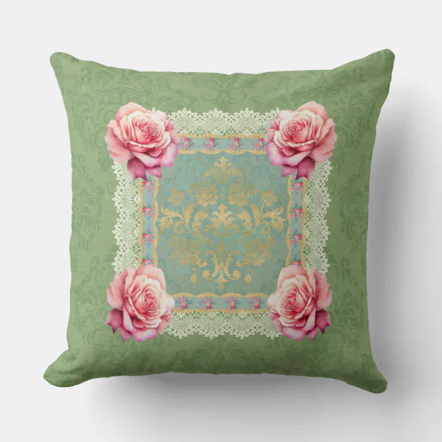 Vintage Pink Roses Faded Damask Design Cushion | Zazzle