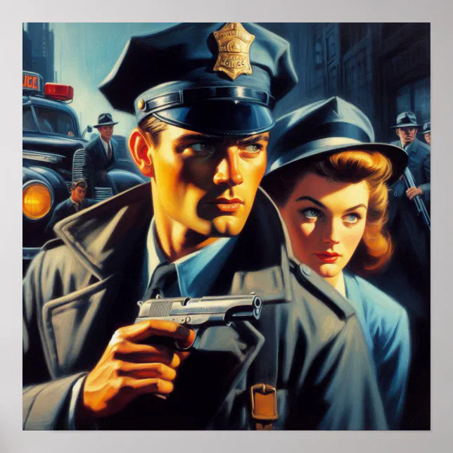 Vintage Pulp Police Illustration Poster | Zazzle