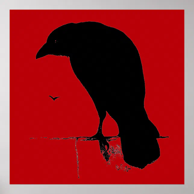 Vintage Raven on Blood Red Template Poster | Zazzle
