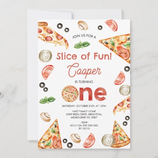 Vintage Red Pizza Slice Of Fun 1st Birthday Invitation | Zazzle