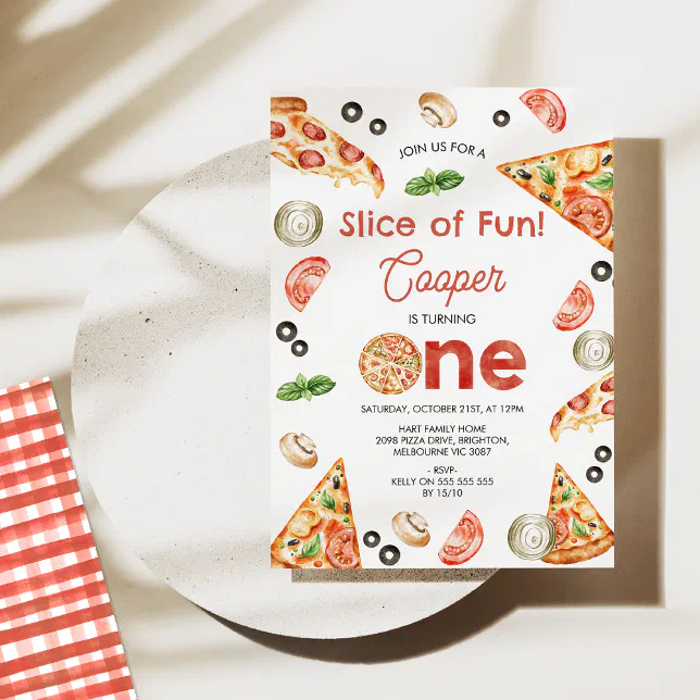 Vintage Red Pizza Slice Of Fun 1st Birthday Invitation | Zazzle