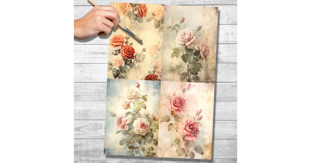 Vintage Roses Collage 1 Decoupage Paper | Zazzle