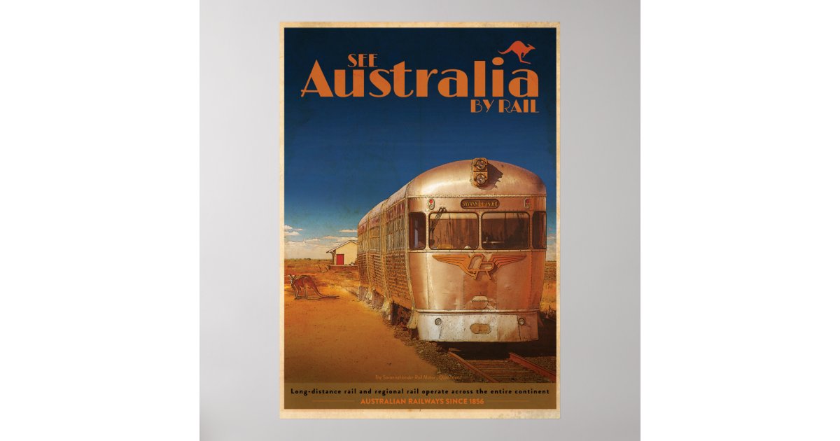 Vintage See Australia By Rail Travel Poster | Zazzle