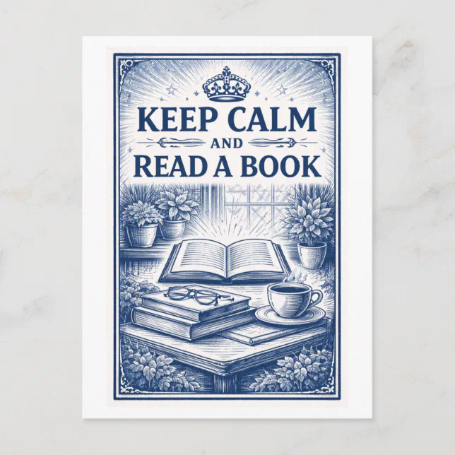 Vintage-Style "Keep Calm" Reading Postcard | Zazzle