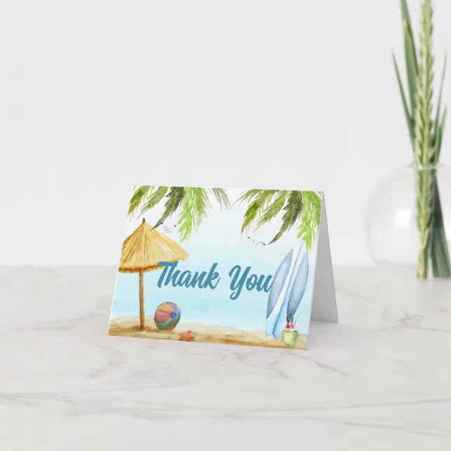 Vintage Summer Beach Ocean Surfboard Baby Shower Thank You Card | Zazzle