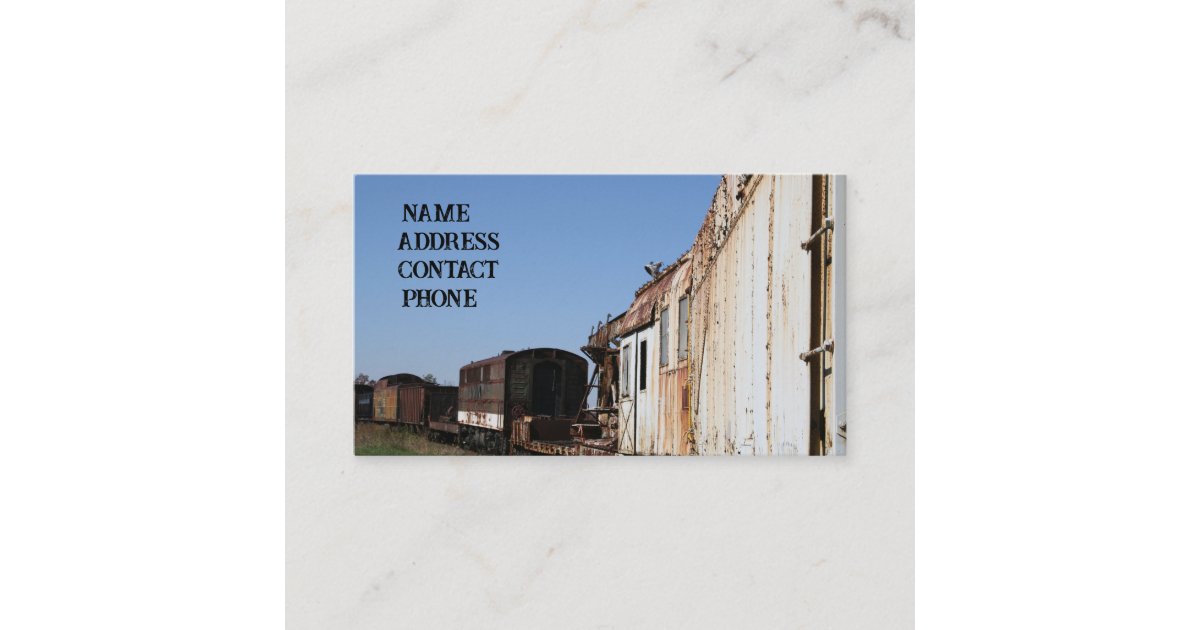Vintage train cars on rail yard business card | Zazzle