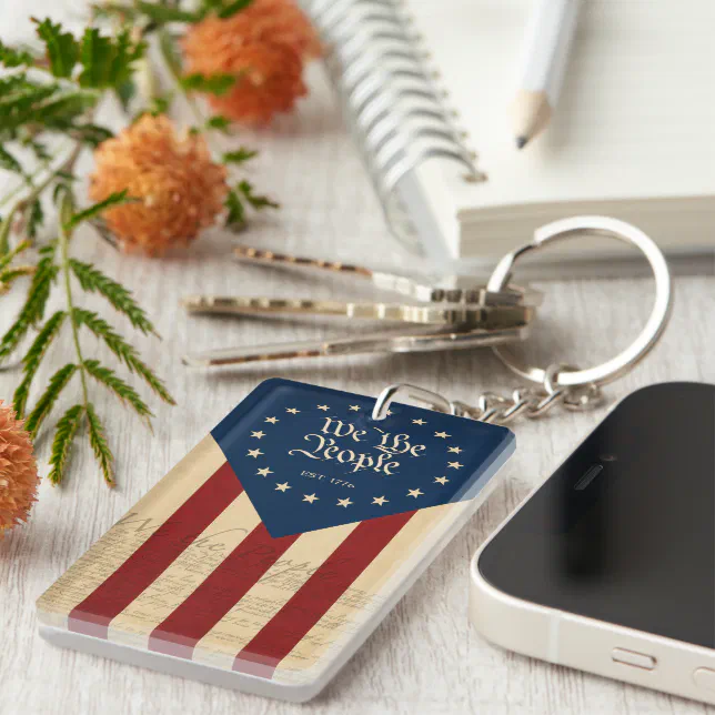 Vintage USA 250th Birthday Flag, Patriotic Freedom Key Ring | Zazzle