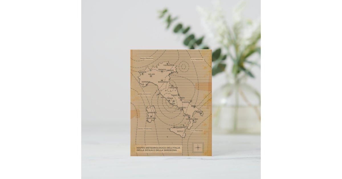 Vintage weather map of Italy, Scilly and Sardinia Postcard | Zazzle