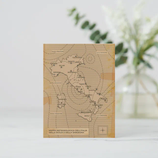 Vintage weather map of Italy, Scilly and Sardinia Postcard | Zazzle