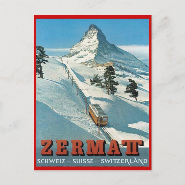 Vintage winter sports, Ski Zermatt, Switzerland Postcard | Zazzle