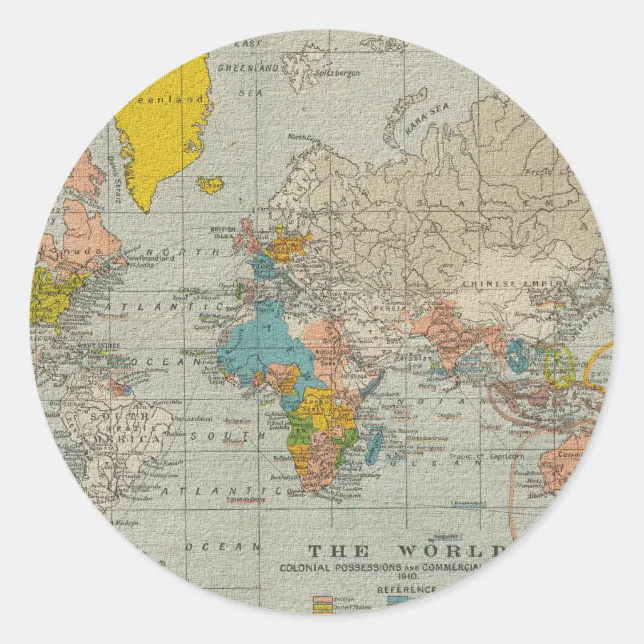 Vintage World Map 1910 Classic Round Sticker | Zazzle