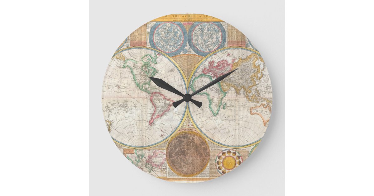 Vintage world map large clock | Zazzle
