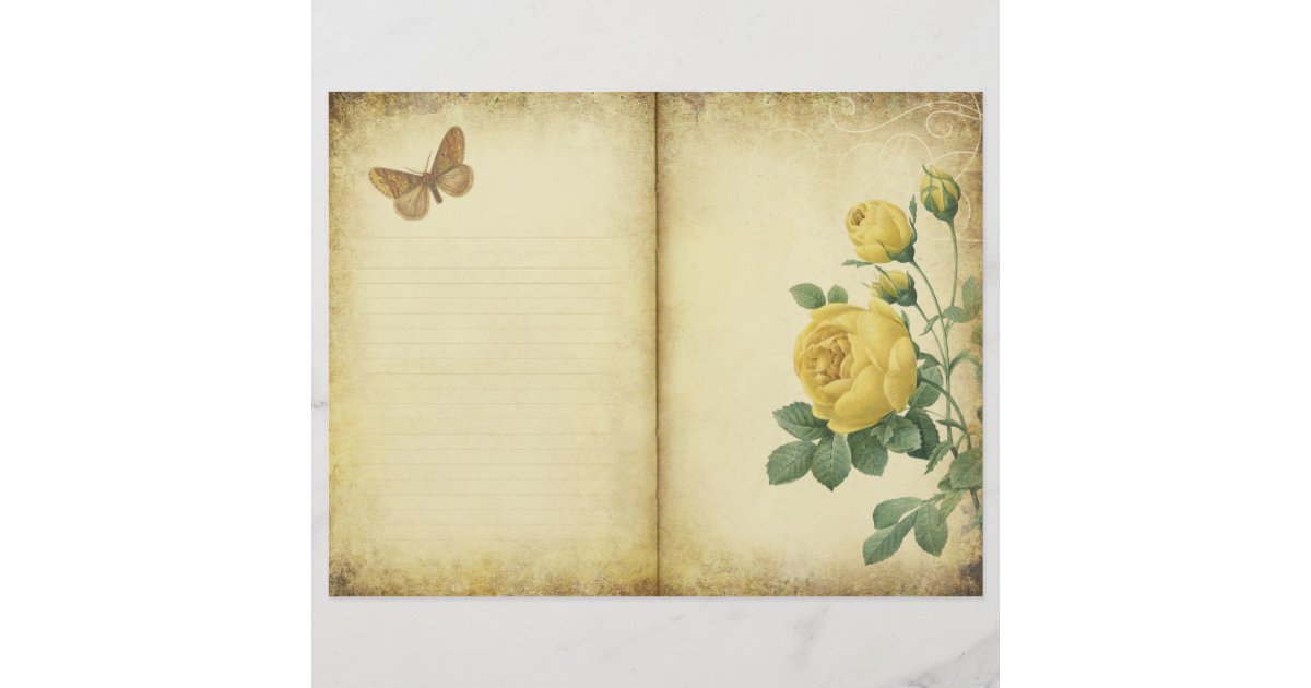 Vintage Yellow Rose Journal Page Scrapbook Paper | Zazzle