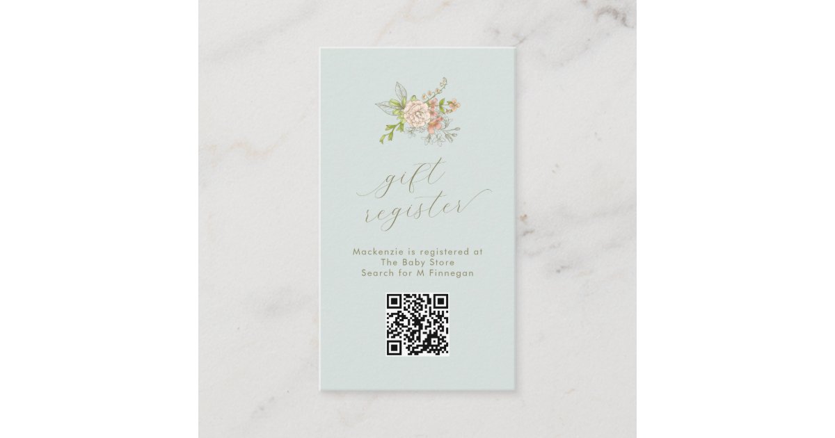 VintageBotanical Flowers QR Code Gift Registry Enclosure Card | Zazzle