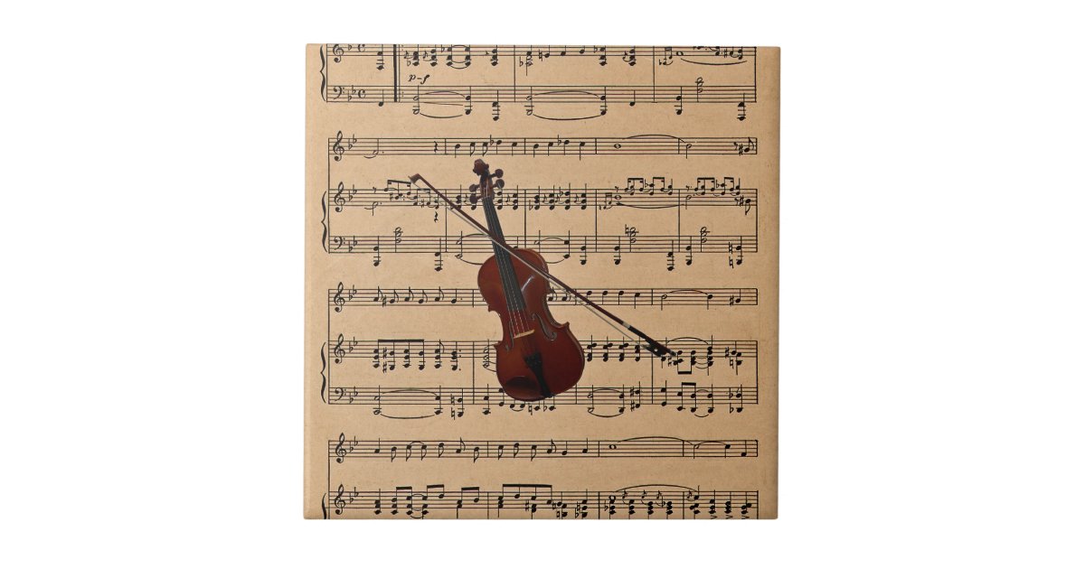 Violin With Sheet Music Background Tile | Zazzle