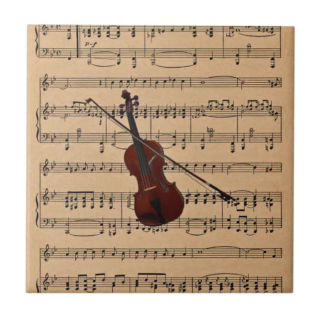 Violin With Sheet Music Background Tile | Zazzle