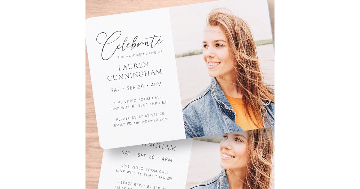Virtual Celebration of Life Modern Simple Photo Invitation | Zazzle