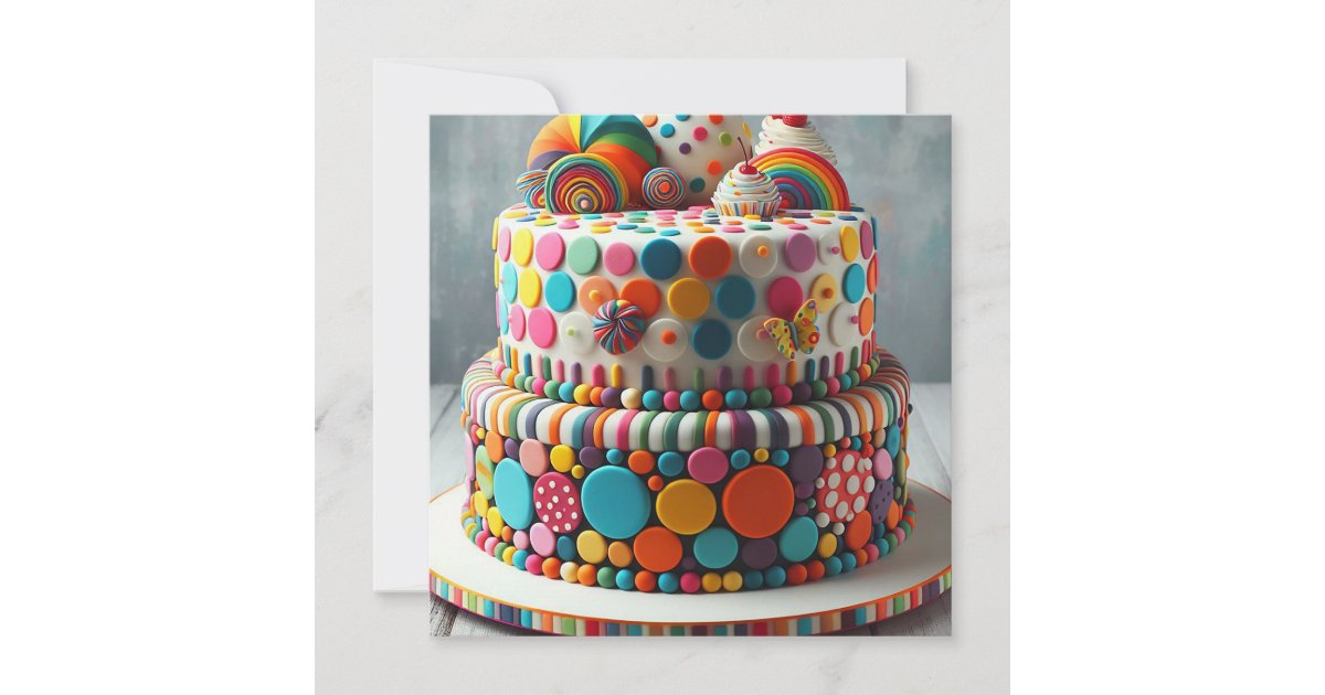 WACKY WEIRD COLORFUL LINES & CIRCLES CAKE BIRTHDAY INVITATION | Zazzle