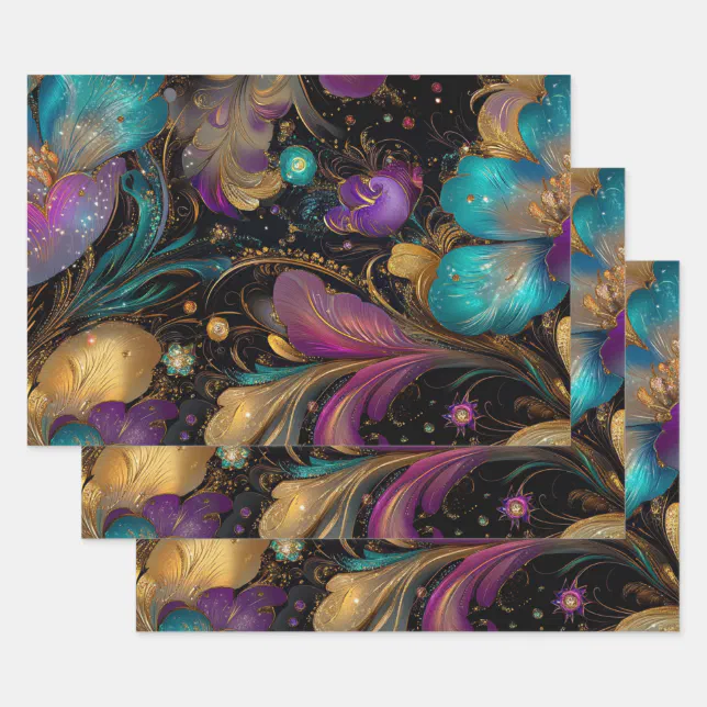 Wallpaper Intricate Flowers Purple Wrapping Paper Sheet | Zazzle