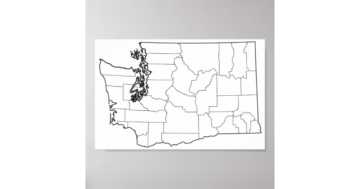 Washington Counties Blank Outline Map Poster | Zazzle