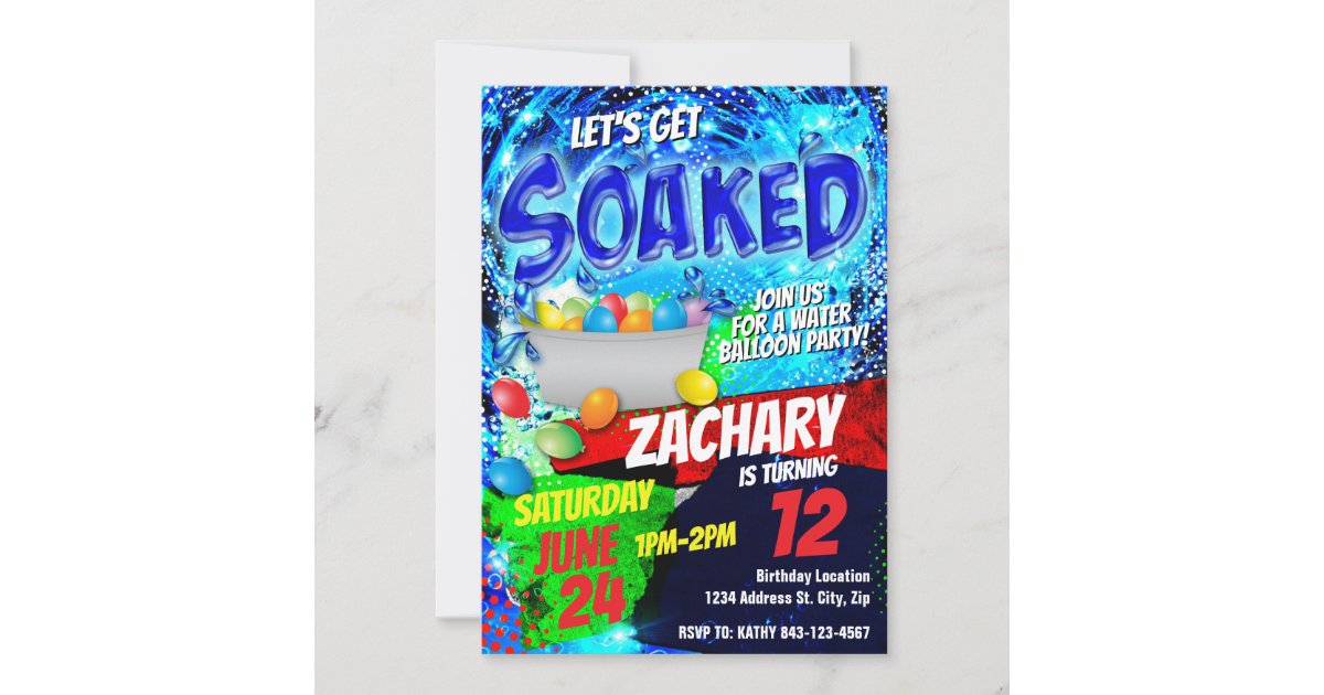 Water Balloon Birthday Invitation Template | Zazzle