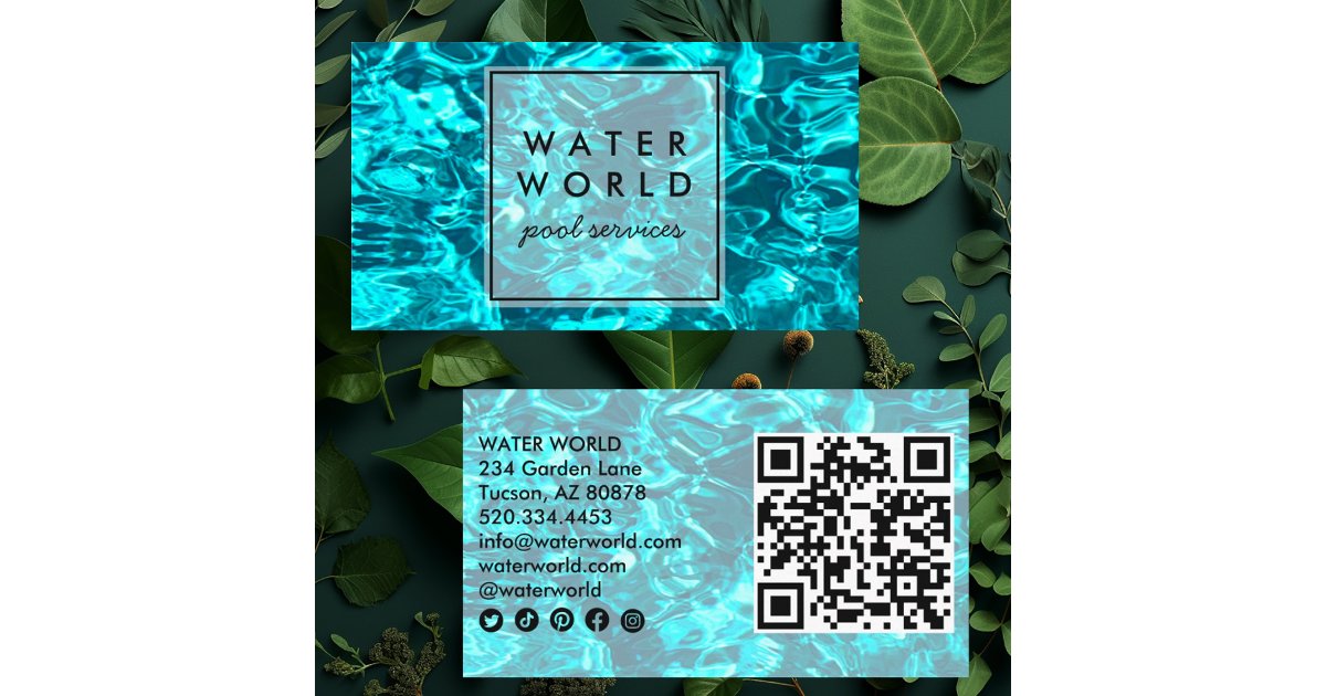 Water Sparkles Swimming Pool Service Photo QR Code Business Card | Zazzle