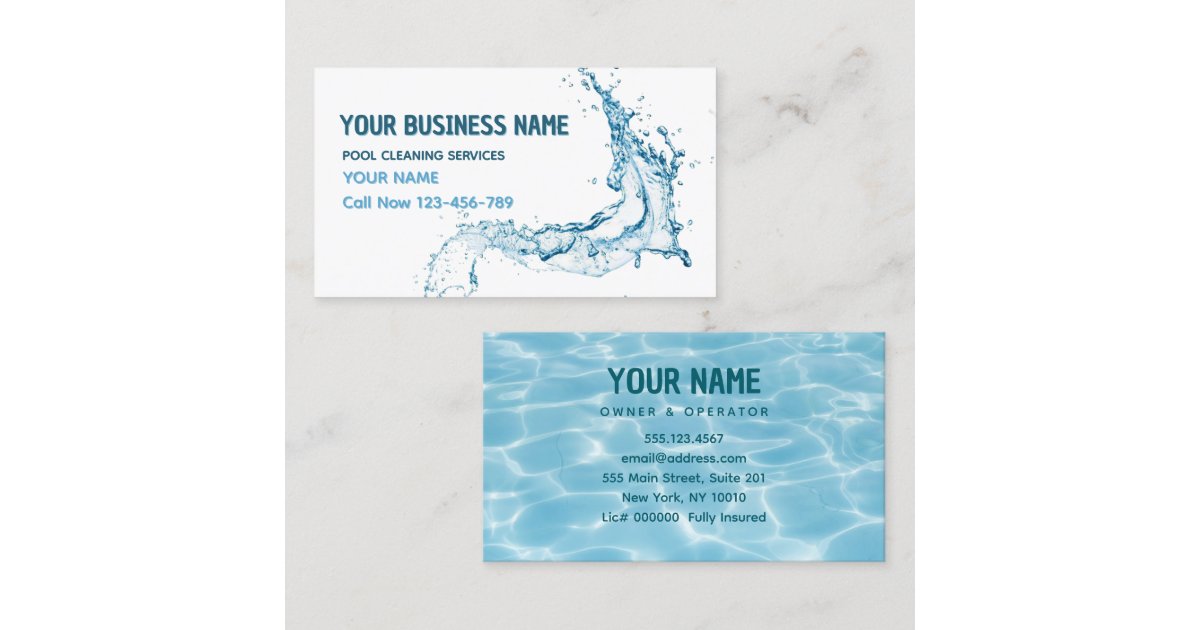 Water Splash Pool Cleaning Service Business Card | Zazzle