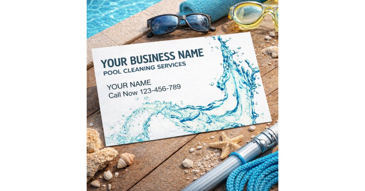 Water Splash QR Code Pool Cleaning Service Business Card | Zazzle