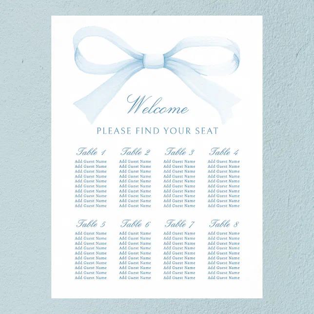 Watercolor Blue Bow Seating Chart | Zazzle