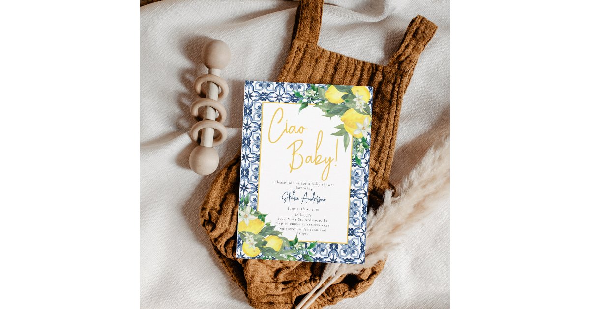 Watercolor Ciao, Baby! Italian Lemon Baby Shower Invitation | Zazzle