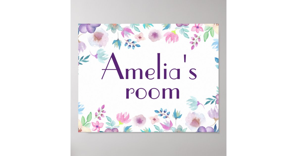 Watercolor flowers door sign, children' room sign | Zazzle
