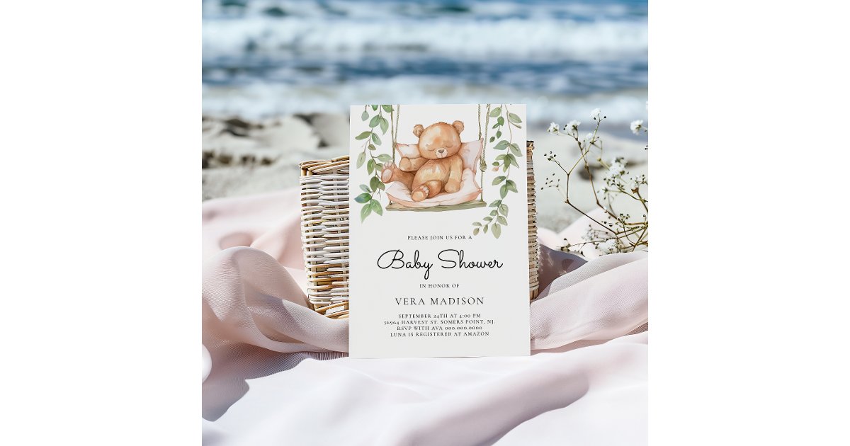 Watercolor Woodland Teddy Bear Baby Shower Invitation | Zazzle