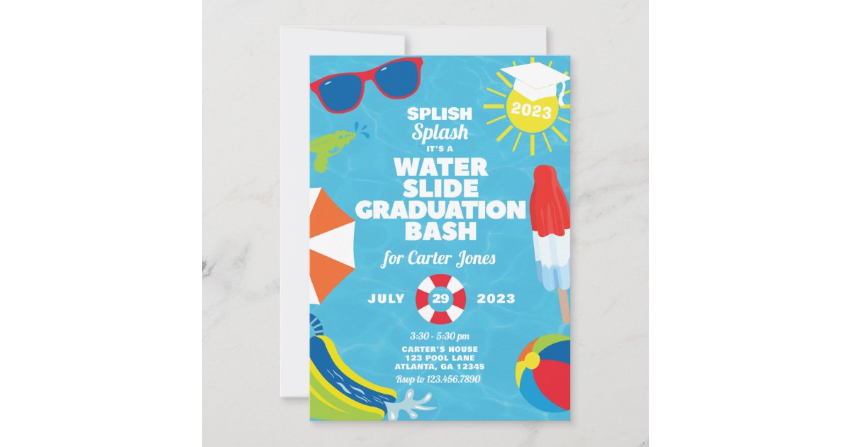 Waterslide Graduation Bash / Pool Party Invitation | Zazzle