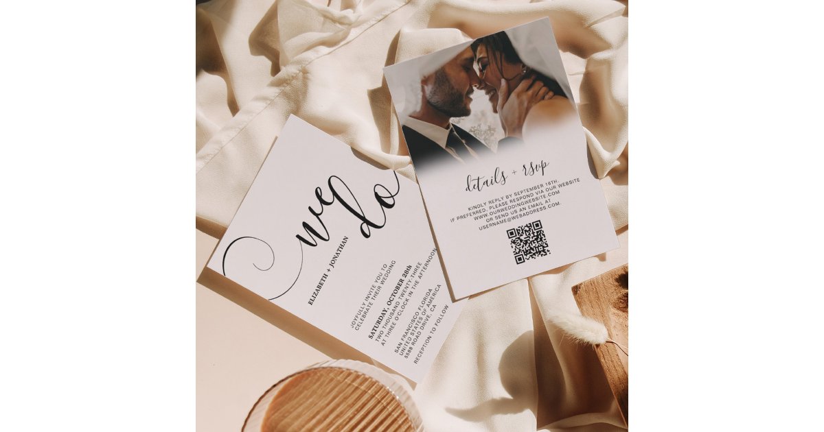 We Do Script Photo Budget Wedding QR Code Rsvp Invitation | Zazzle