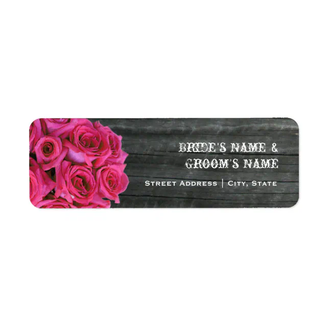 Wedding Address Label - Hot Pink Roses & Barnwood Return Address Label ...