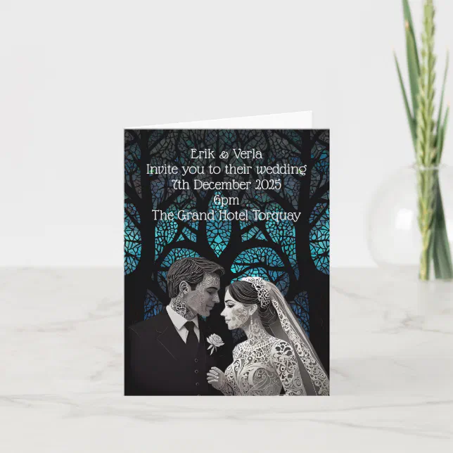 Wedding Couple made of paper on blue tree of life Invitation | Zazzle