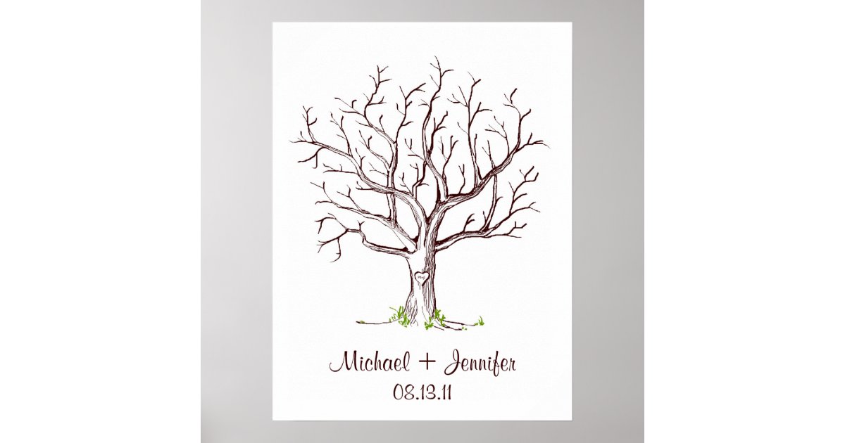 Wedding Fingerprint Tree Poster (Brown) | Zazzle
